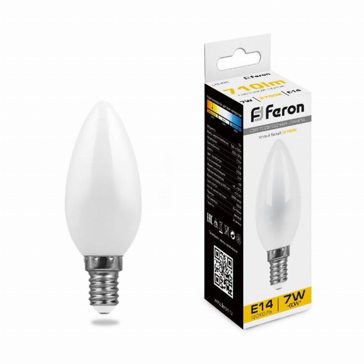 Лампа светодиодная led Feron LB-66 Свеча E14 7Вт 230В 2700K 25785 ...