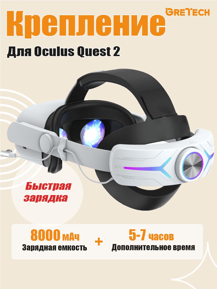 Крепление на голову для VR Oculus Quest 2, Встроенный аккумулятор ...