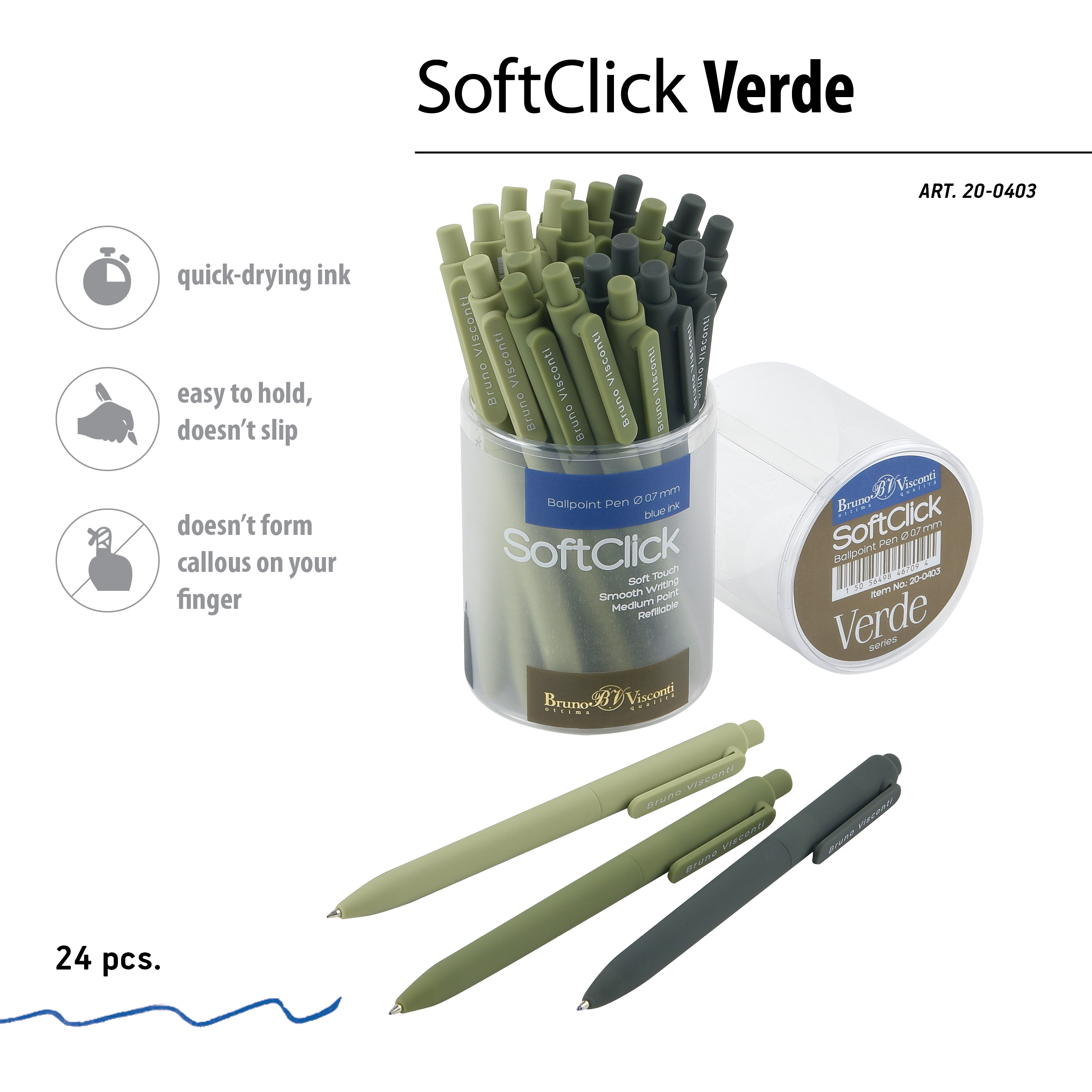 Набор шариковых автоматических синих ручек Bruno Visconti "SoftClick ...
