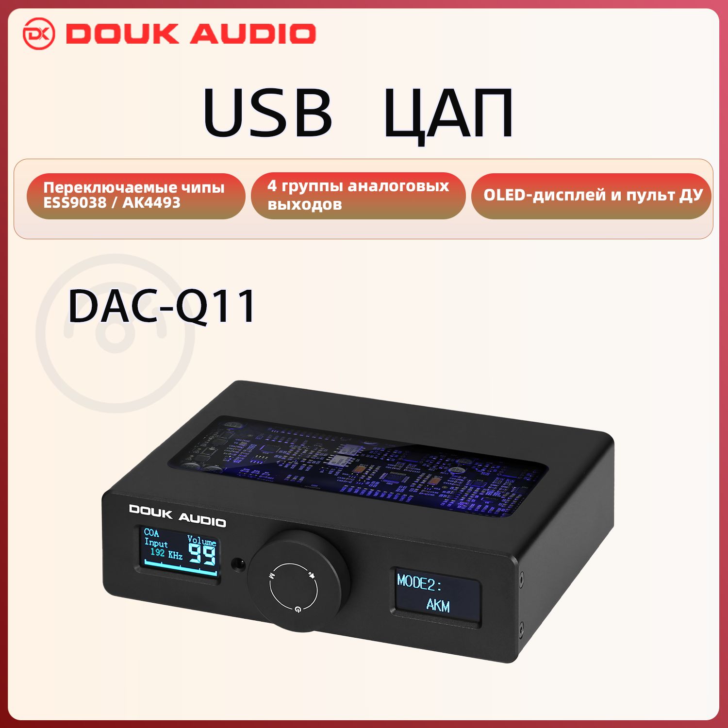 Douk Audio DAC-Q11 HiFi ESS9038Q2M AK4493 USB DAC плеер Коаксиальный ...