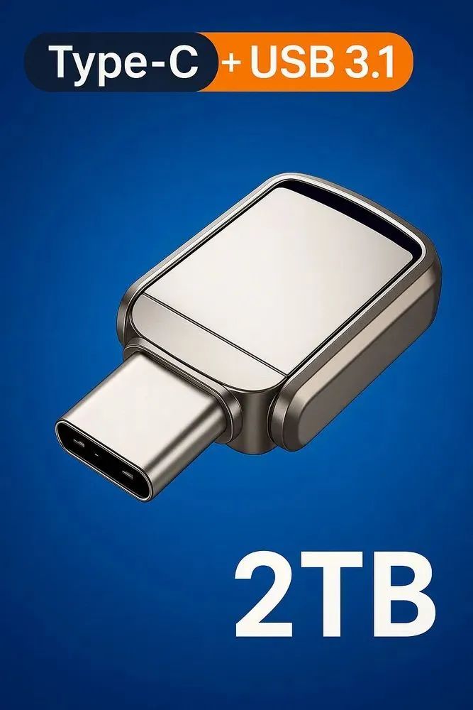 USB 2 в 1, USB 3.1 + Type-C флеш-накопитель 2 ТВ, серебристый купить на ...