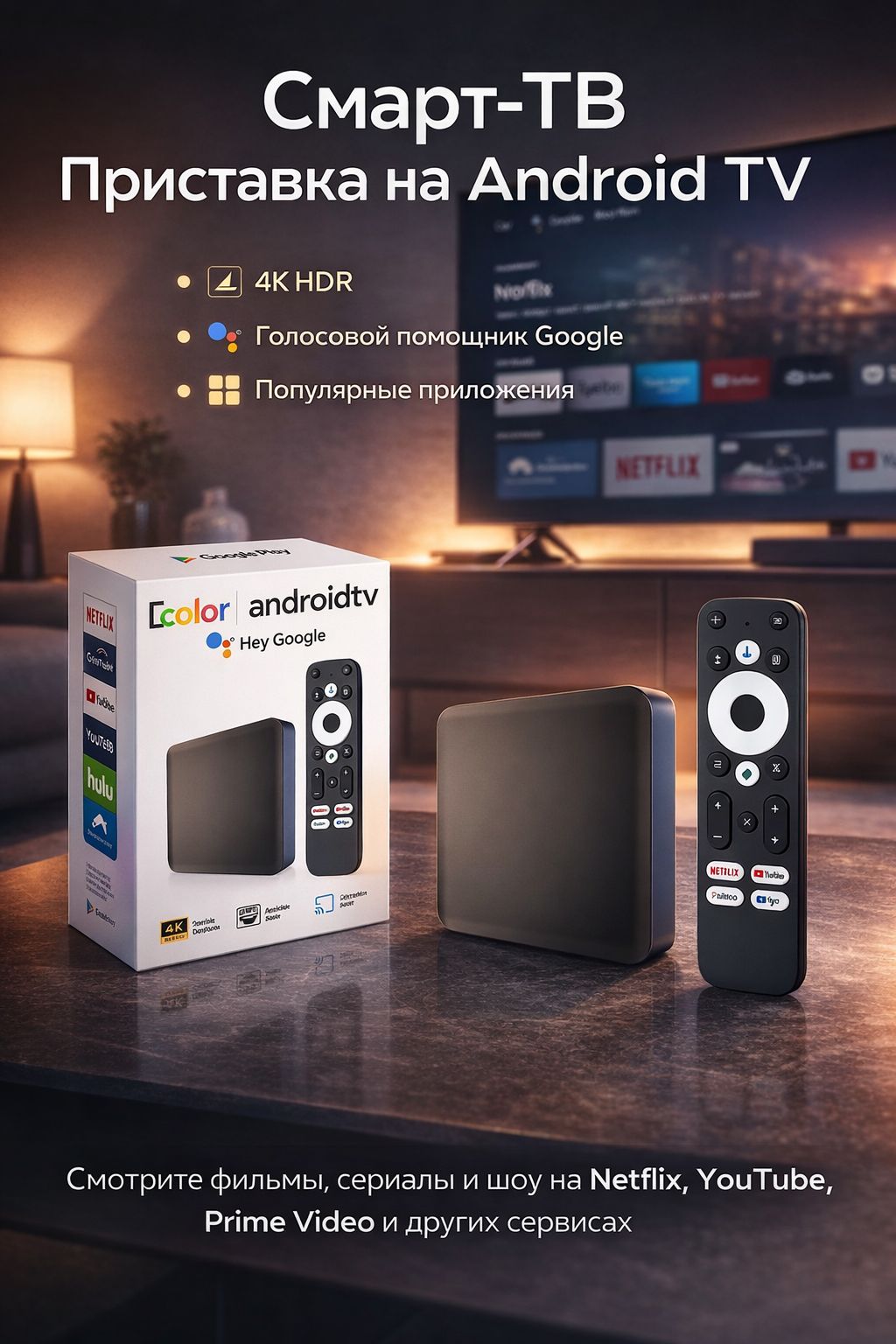 Медиаплеер Hey Google TV Streamer 4K Android, 2 ГБ/32 ГБ, Bluetooth5.0 ...
