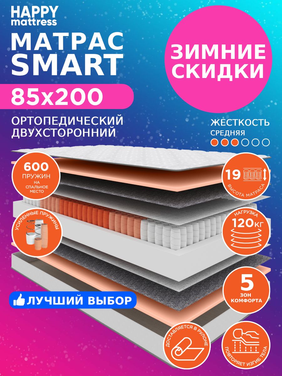 Матрас HAPPY MATTRESS HAPPY MATTRESS SMART, С зональным пружинным ...
