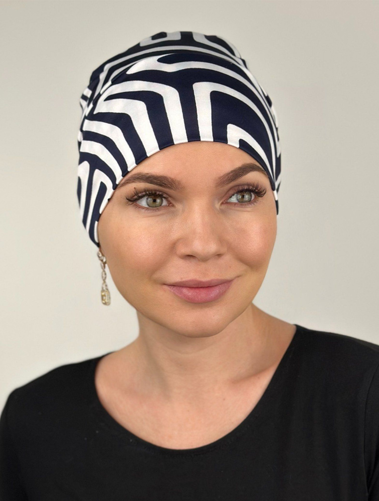Головной убор после химиотерапии шапка ALISIA Черный-белый_узор ...