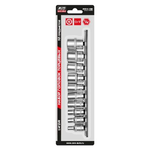 Набор головок торцевых 1/4"DR (4-13мм) (10 предметов) на держателе AVS ...