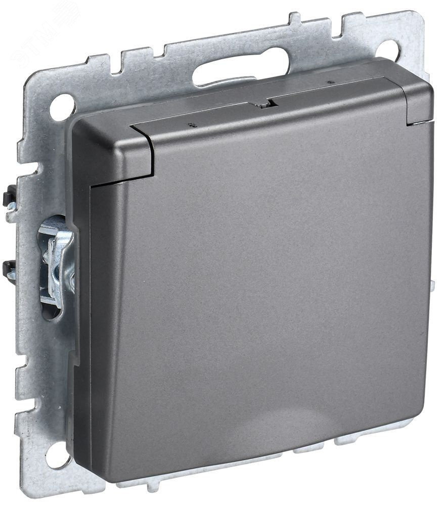 Розетка IEK BRITE с заземлением с защитными шторками и крышкой 16А IP44 РСбш10-3-44-БрС сталь BR ...