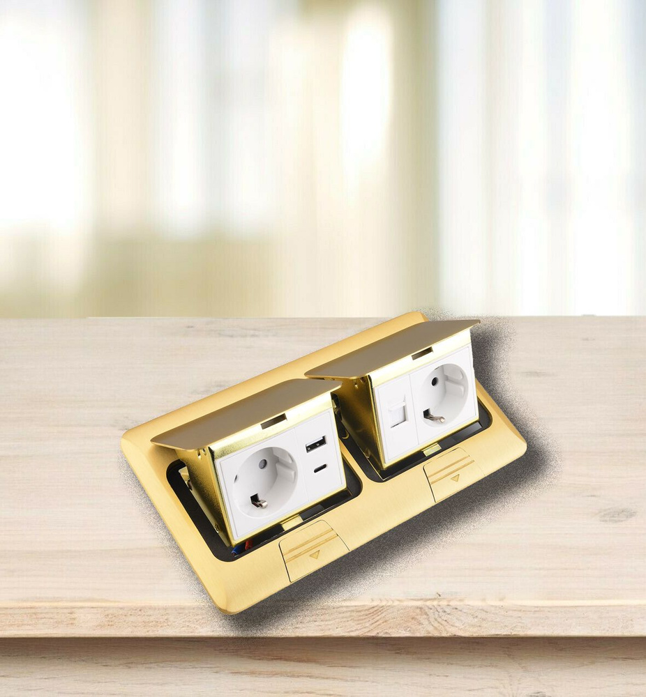 Выдвижная встраиваемая розетка в пол / 2 розетки + USB + Type-C ...
