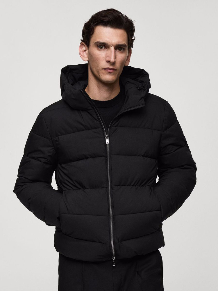 Куртка Мужской MANGO Man черный Полиэстер, размер 46, 48 Демисезон Полиэстер Камбоджа купить c ...