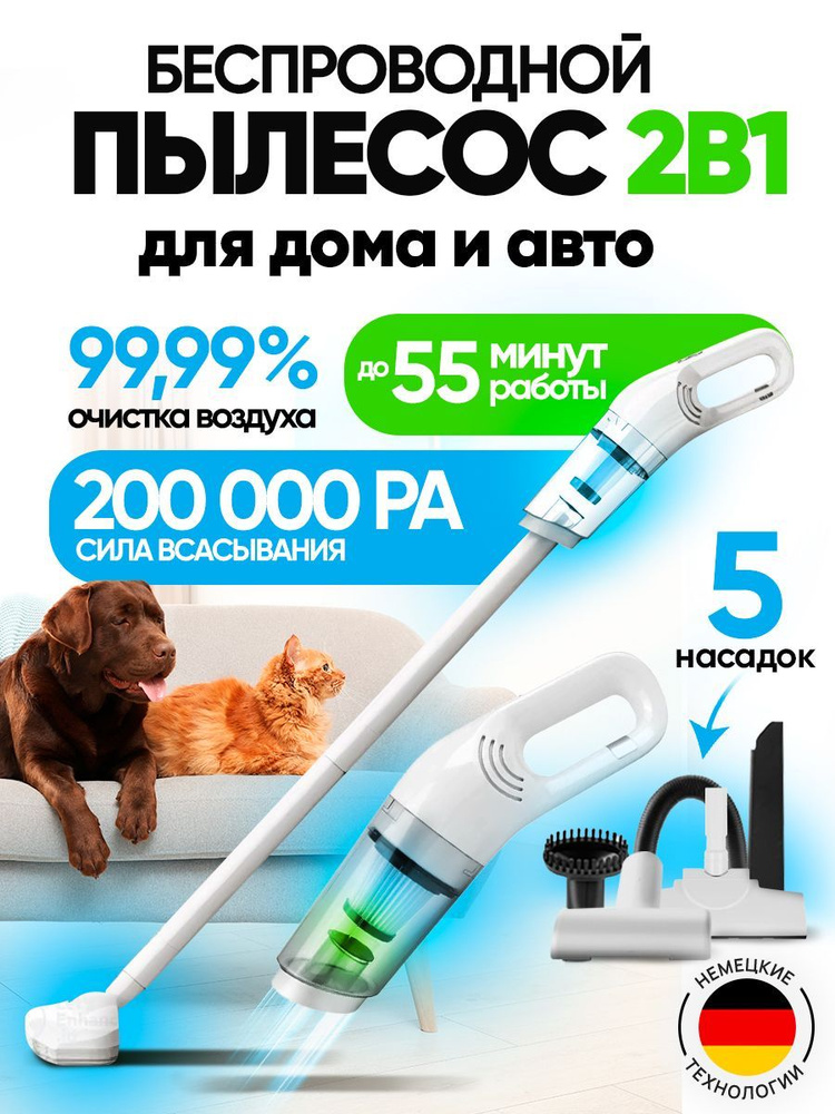 Пылесос аккумуляторный мощный вертикальный беспроводной с контейнером ...