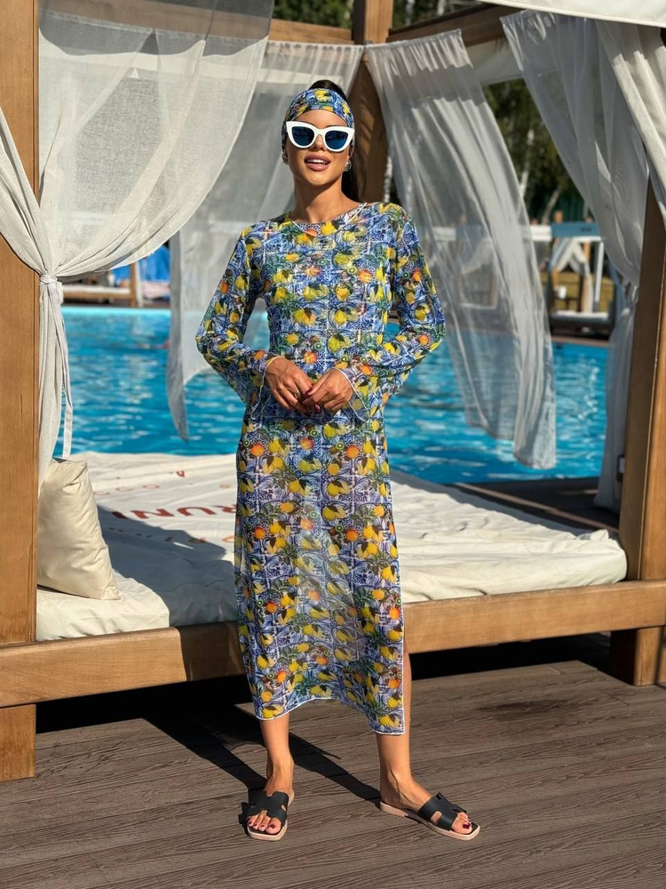 Платье Женский MARMELAD желтый, голубой меланж прямое Пляжный Длинный, размер универсальный ...