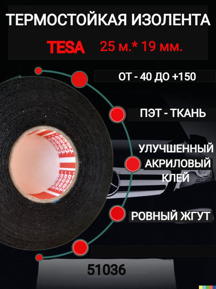 tesa Изолента 51036, 1 шт. 25 м. автомобильная термостойкая черная ...