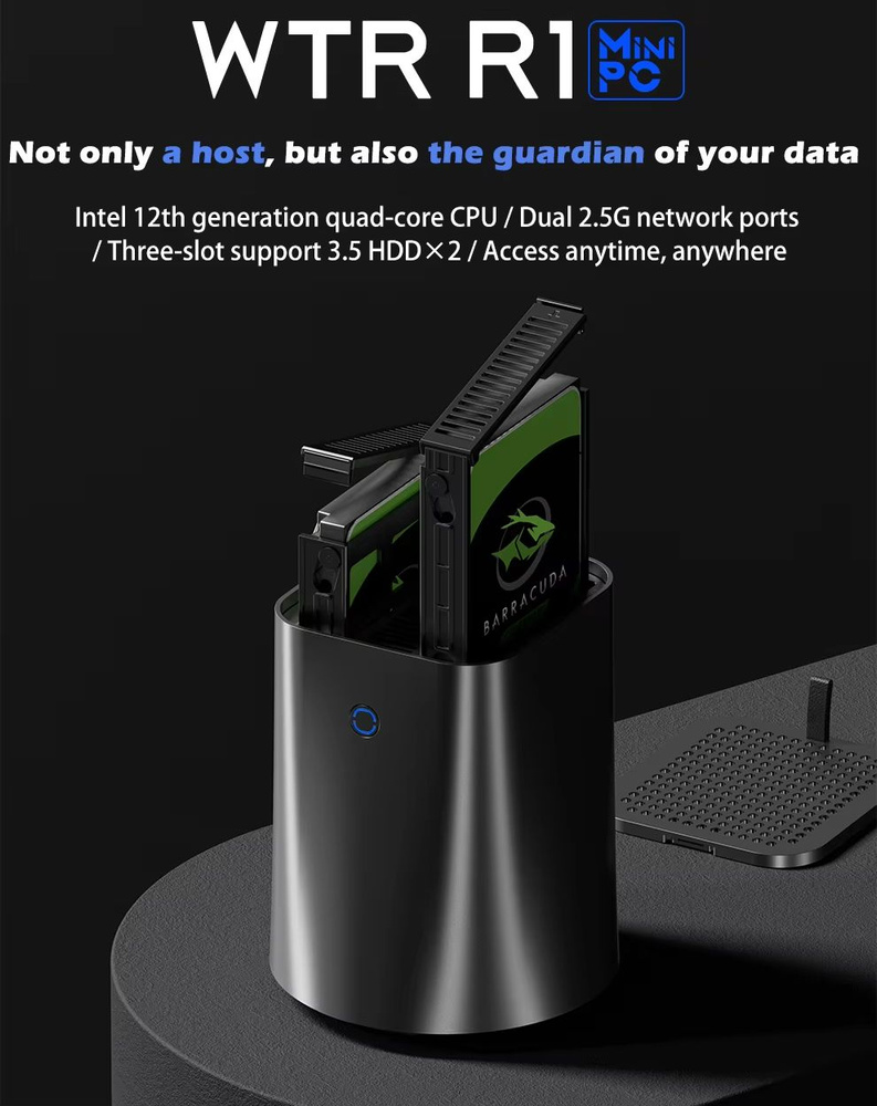 Мини-ПК N100 Мини ПК+NAS (Intel Alder Lake N100, RAM 32 ГБ, SSD 1024 ГБ ...