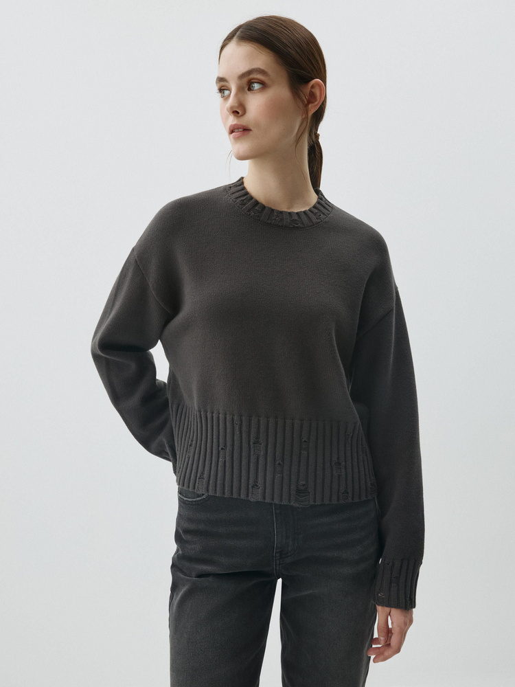 Джемпер Женский SELA антрацитовый, размер 42 свободный Китай купить c доставкой на OZON по ...