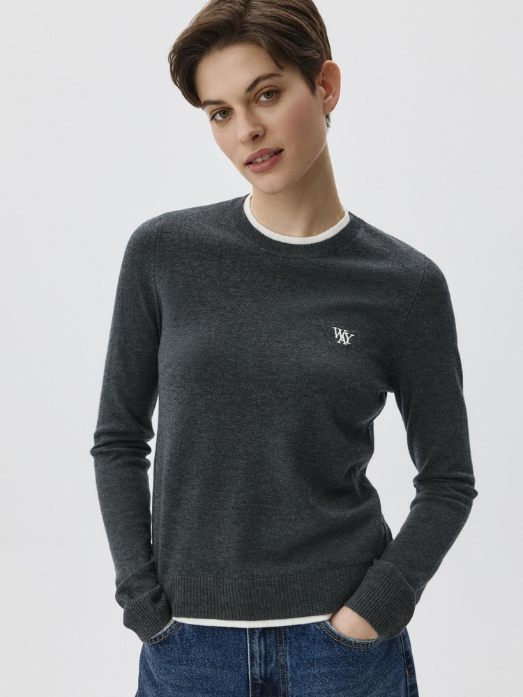 Джемпер Женский SELA антрацитовый, размер 48 Вышивка полуприталенный Китай купить c доставкой на ...