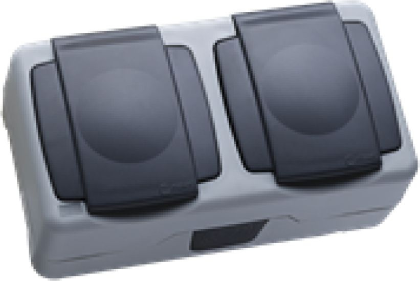 Розетка силовая штепсельная Makel / Макел Plus ОП 16А 250В IP55 серая, двухместная с заземляющим ...