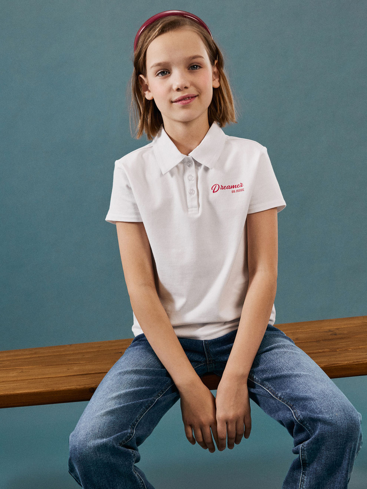 Блузка Девочки Acoola белый, красный Трикотаж, Хлопок Короткий Надписи, размер 158 прямой ...