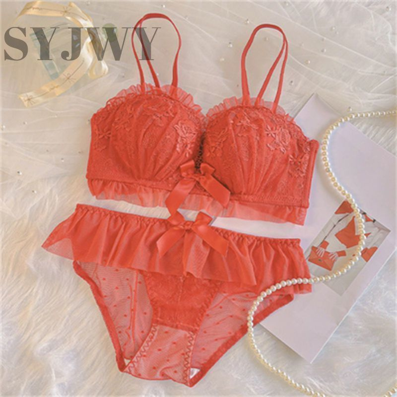Комплект белья Женский SYJWY красный каркаде Пряжка, Фастекс брифы, бралетт Нитрил Рюши, Стразы ...
