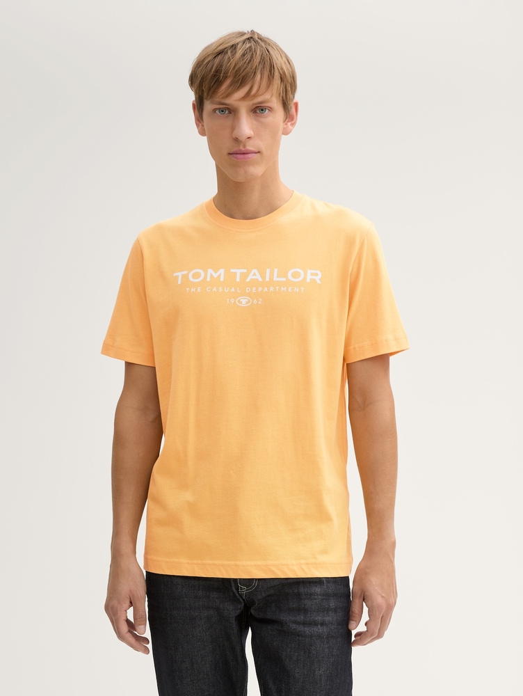 Футболка Мужской Tom Tailor оранжевый Средний, размер 52 Хлопок Однотонный полуприлегающий ...