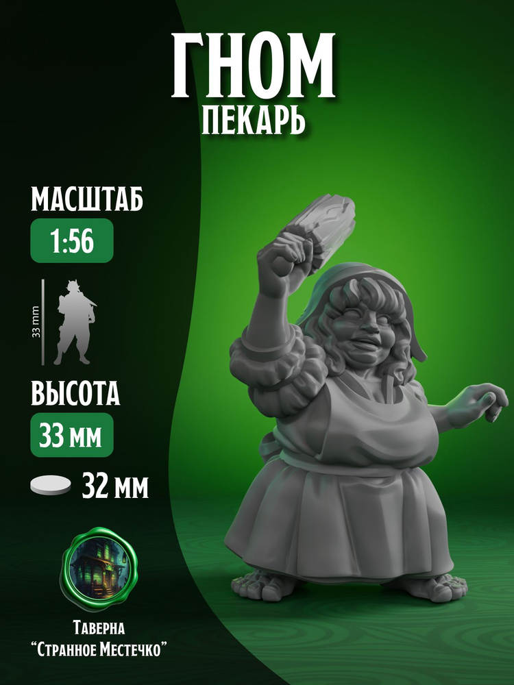 Миниатюра ДнД, Гном - Повар, для настольных игр, Warhammer DnD D&D Pathfinder Подземелья и ...