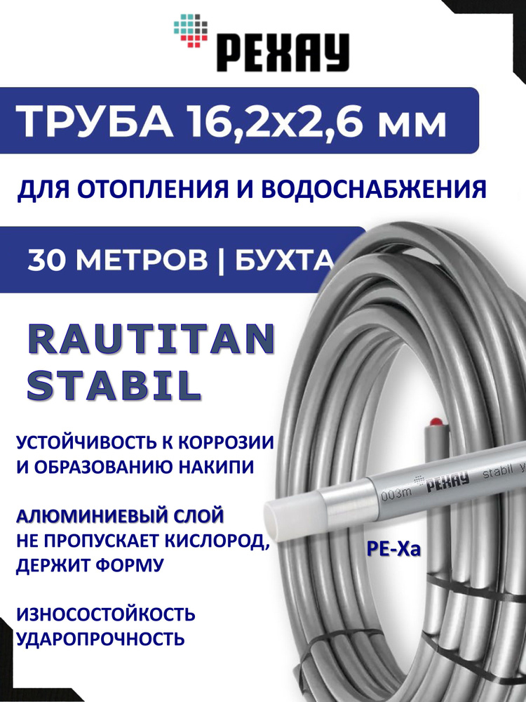 Труба REHAU RAUTITAN stabil 16,2х2,6мм (отопление и водоснаб.),бухта 30м 11301213100 купить на ...