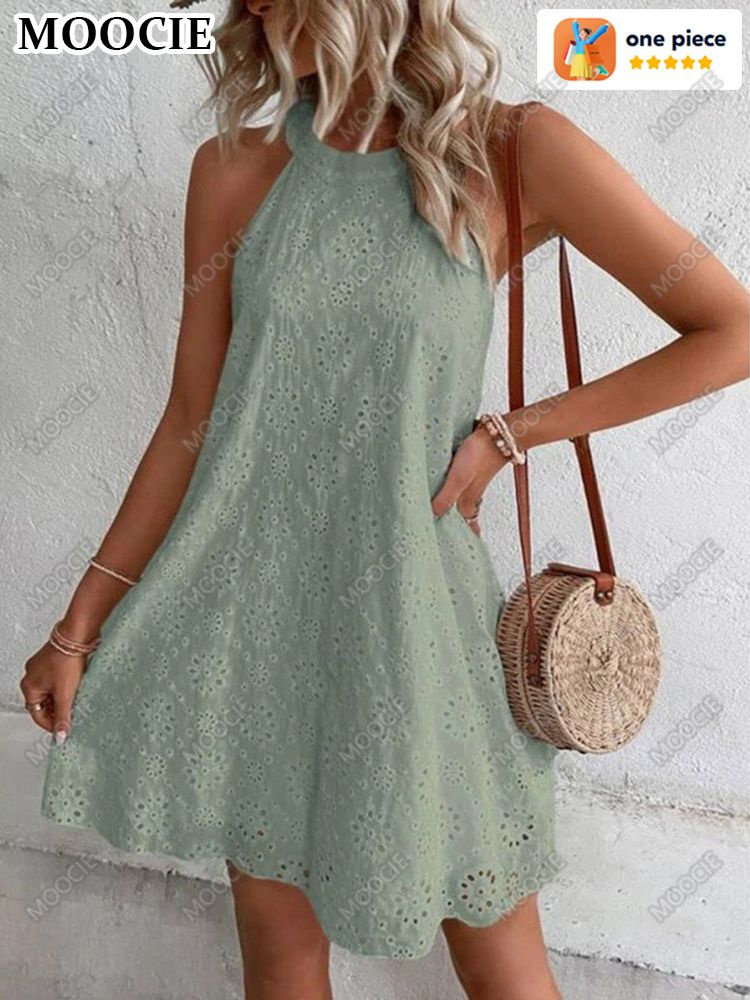 Платье Женский MOOCIE зеленый Пляжный Без рукавов Лен, размер 42 Без ...