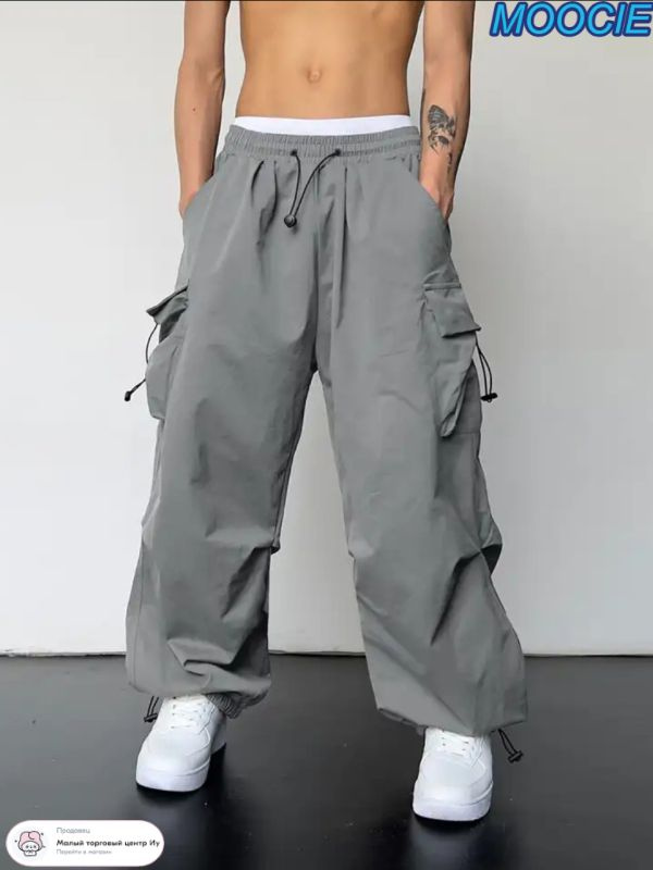 Брюки Мужской MOOCIE средне-серый Полиэстер Повседневный, размер 58 Затягивающийся шнурок ...