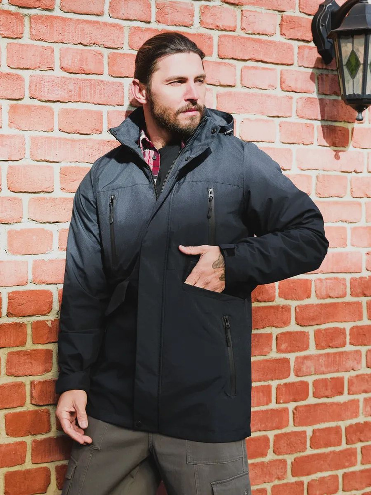 Ветровка Мужской KINGSO MENS Карманы черный, черный кварц капюшон Полиэстер, размер 50 Длинный ...