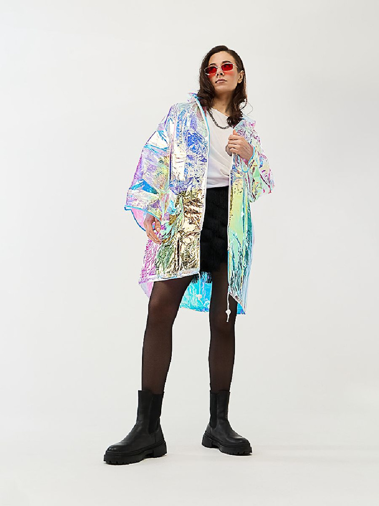 Дождевик Женский inbloom Капюшон зеркальный капюшон EVA, размер 90 Длинный Демисезон прямой ...