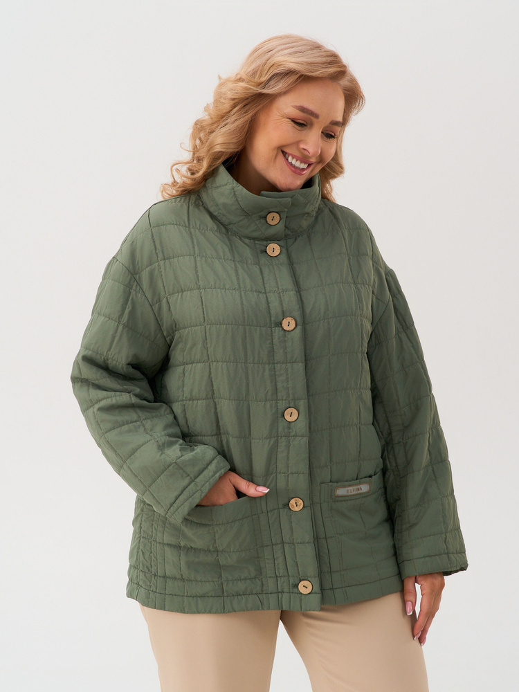 Ветровка Женский Elfina Декоративные пуговицы зеленый стояче-отложной Полиэстер, Спандекс ...