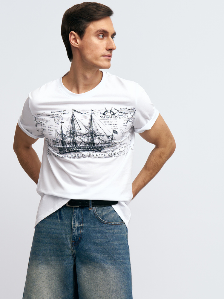 Футболка Мужской Zolla белый, размер 56 Хлопок Повседневный Узбекистан, рост 182-188 купить c ...