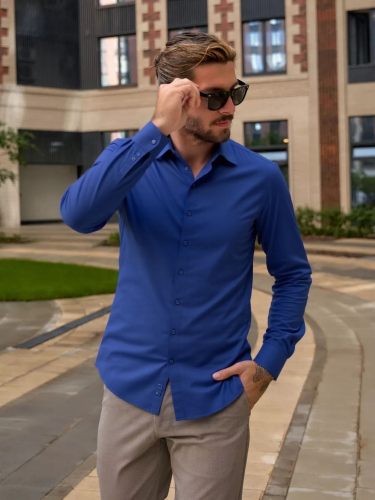 Рубашка Мужской Brostem суровый темно-синий Длинный Хлопок, Модал Однотонный, размер 52 ...