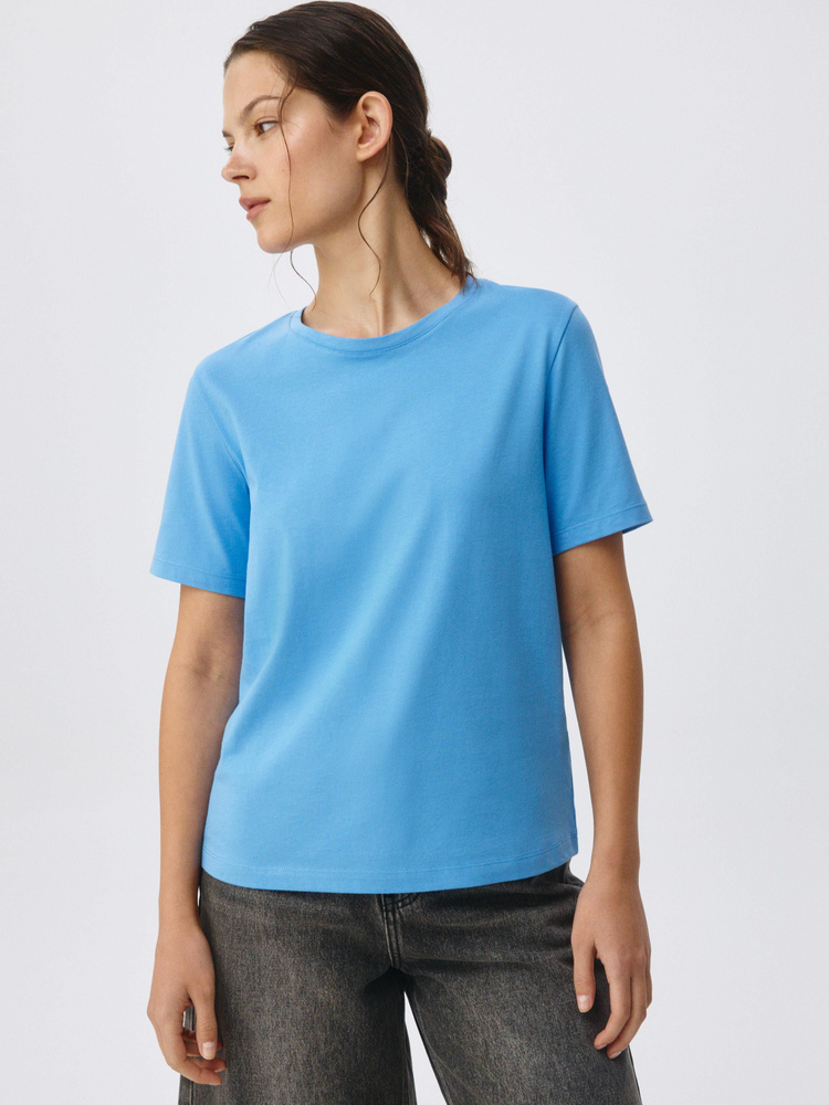 Футболка Женский SELA голубой, размер 44 Повседневный Узбекистан купить c доставкой на OZON по ...