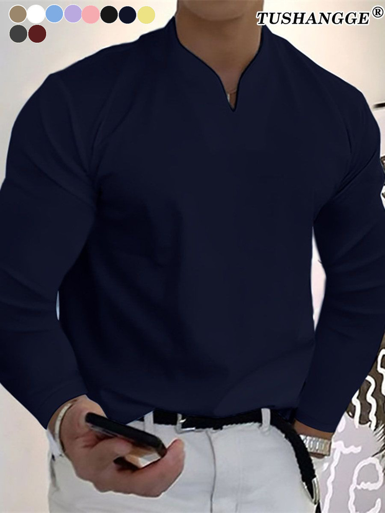 Рубашка Мужской TUSHANGGE темно-синий Длинный Полиэфирное волокно Однотонный, размер 60 Без ...