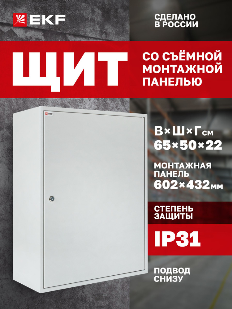 Щиток электрический с монтажной панелью металлический навесной ЩМП - 65.50.22 (ЩРНМ-3) IP31 ...