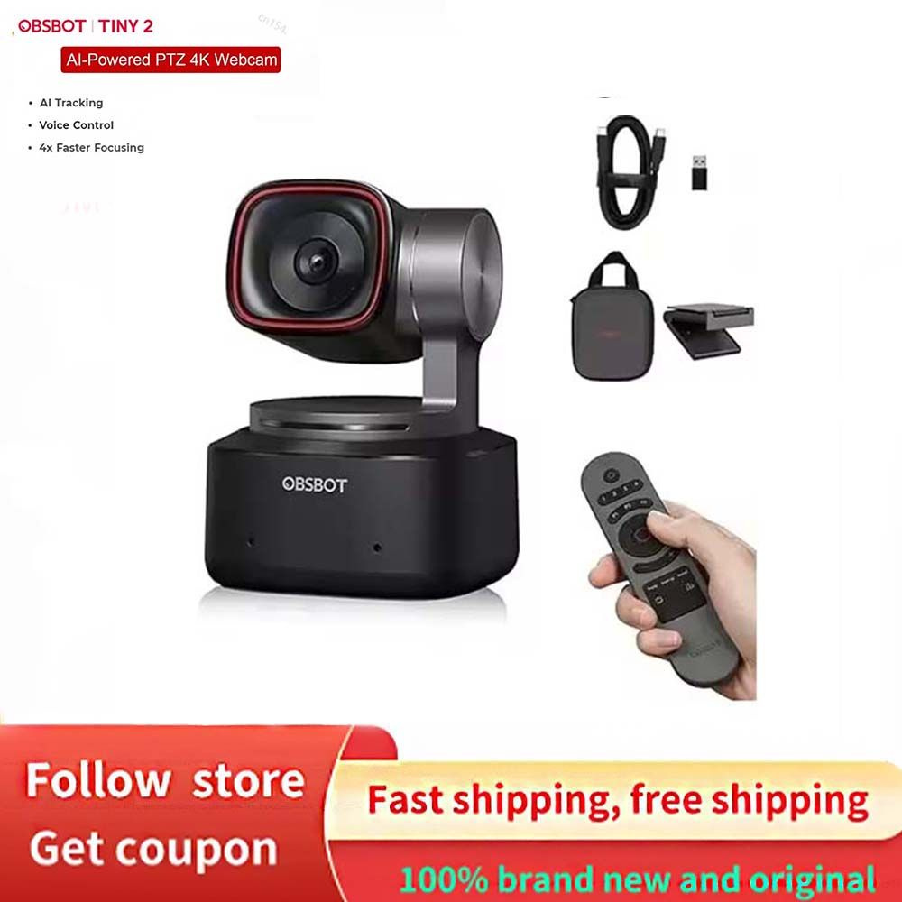 OBSBOT Tiny 2 веб-камера 4K голосовое управление PTZ AI отслеживание многорежимной автофокусной ...