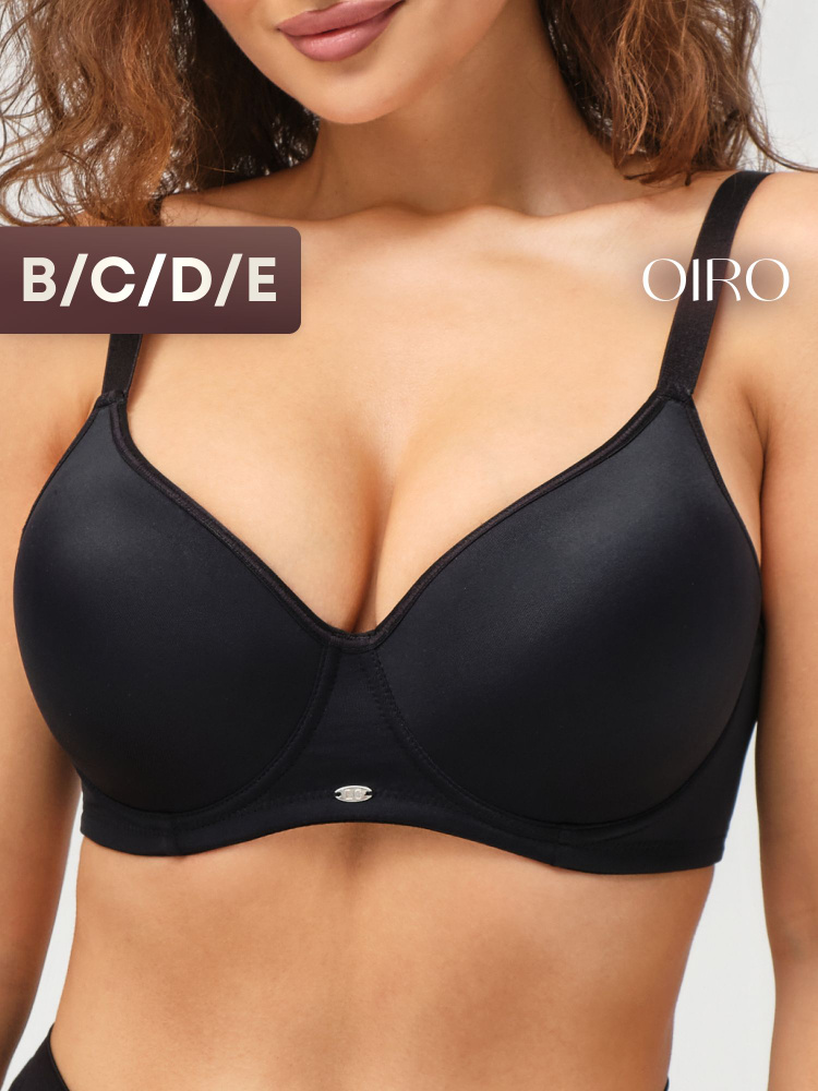 Бюстгальтер Женский OIRO на косточках, размер 95D черный нюд Полиамид, Эластан Повседневный ...