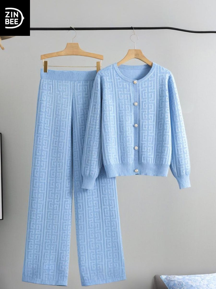 Комплект одежды Женский ZinBee Повседневный двойка синий, размер 40, 50 Искусственные материалы ...