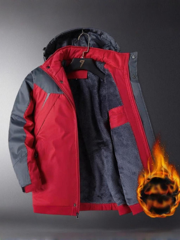 Куртка Мужской ZinBee Съемная опушка красный капюшон Полиэфирное волокно, размер 52 Длинный Зима ...