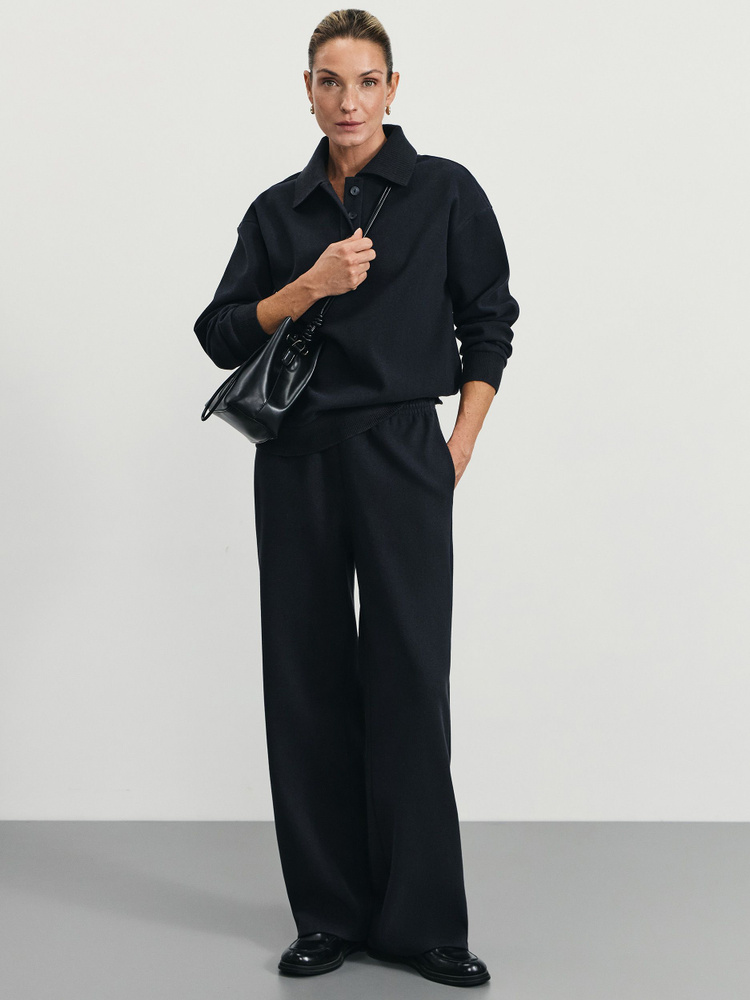 Брюки Женский Zarina прямые темно-синий большие размеры Полиэстер Повседневный, размер 52 Без ...