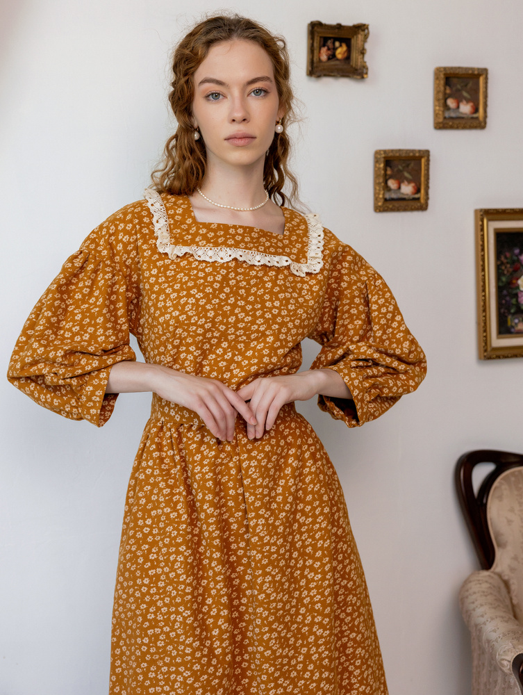 Платье Женский Cher-Neva горчичный футляр Вечерний/праздничный Длинный Хлопок, размер 50 Без ...