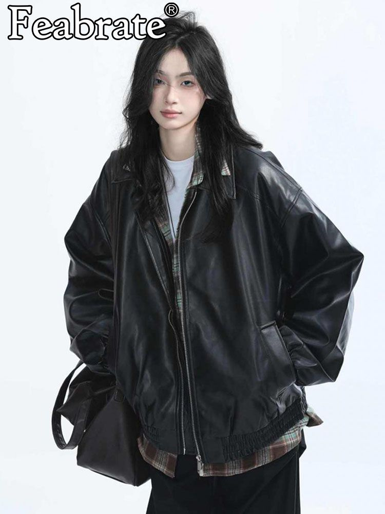 Куртка Женский Feabrate Вышивка черный пиджачный Искусственный спилок, размер 50 куртка-пилот ...