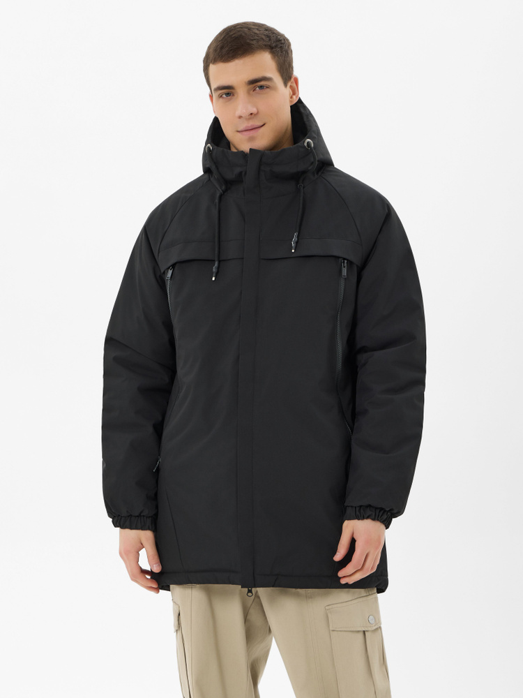 Куртка Мужской KINGSO MENS черный стойка Полиэстер, размер 56 Длинный Демисезон свободный ...