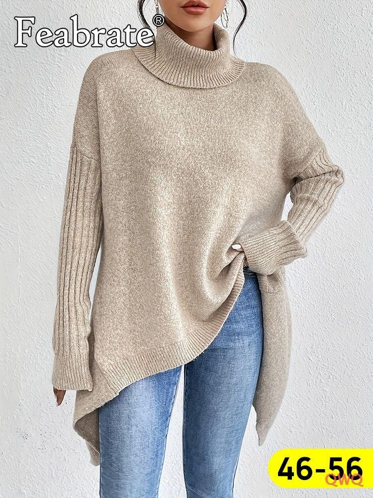 Свитер Женский Feabrate светло-бежевый Трикотаж, размер 48 Без застежки полуприталенный Длинный ...