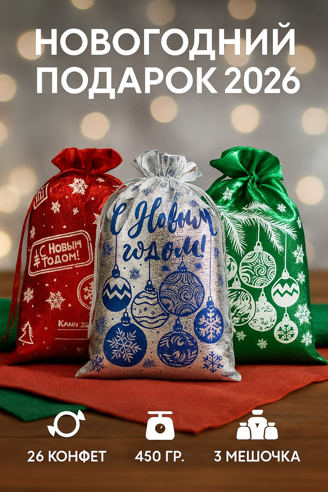 Сладкий новогодний подарок для детей 2026 мешок 3 штуки по 450 гр ...
