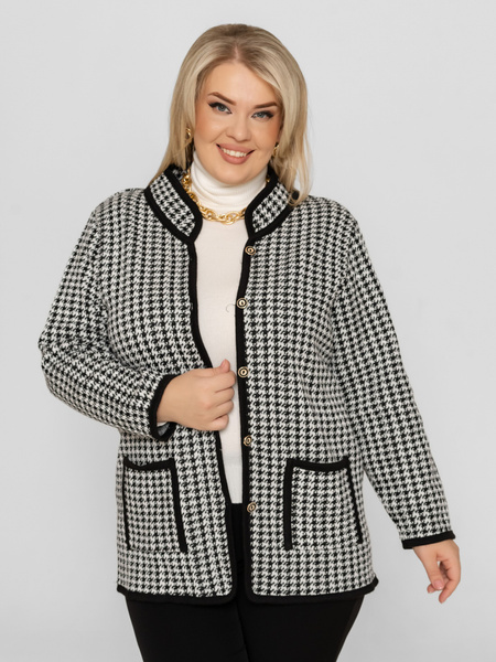 Кардиган Женский SAFI&AMI Collection черный, белый Трикотаж, размер 52 Пуговицы Декоративные ...