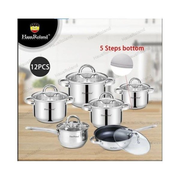 Набор кастрюль Haus Roland из нержавеющей стали,12 предметов, HR101-2 ...