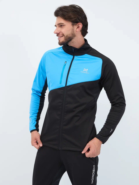 Куртка Мужской NORDSKI черный, голубой Softshell, Бифлекс, размер 46 Длинный Зима приталенный ...