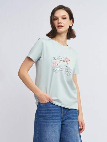 Футболка Женский Zolla мятный Короткий, размер 42 Хлопок, Эластан Повседневный Бангладеш, рост ...