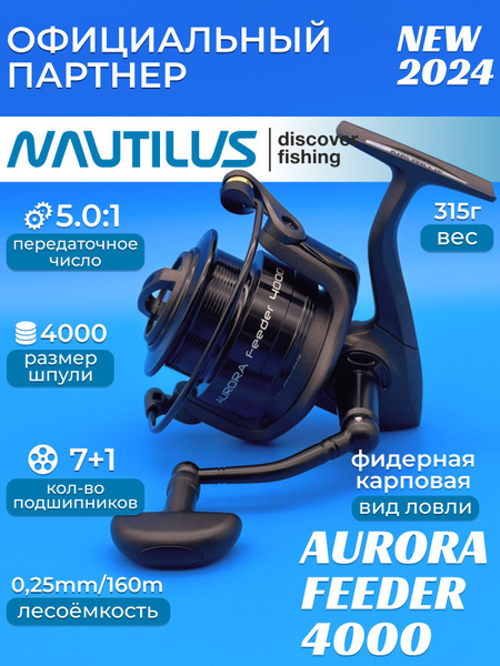 Катушка Nautilus AURORA FEEDER_черный, Безынерционная, 4000, Передний ...