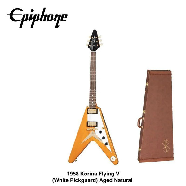 Epiphone 1958 Korina Flying V White Pickguard Aged Natural+Case / Профессиональная электрогитара ...